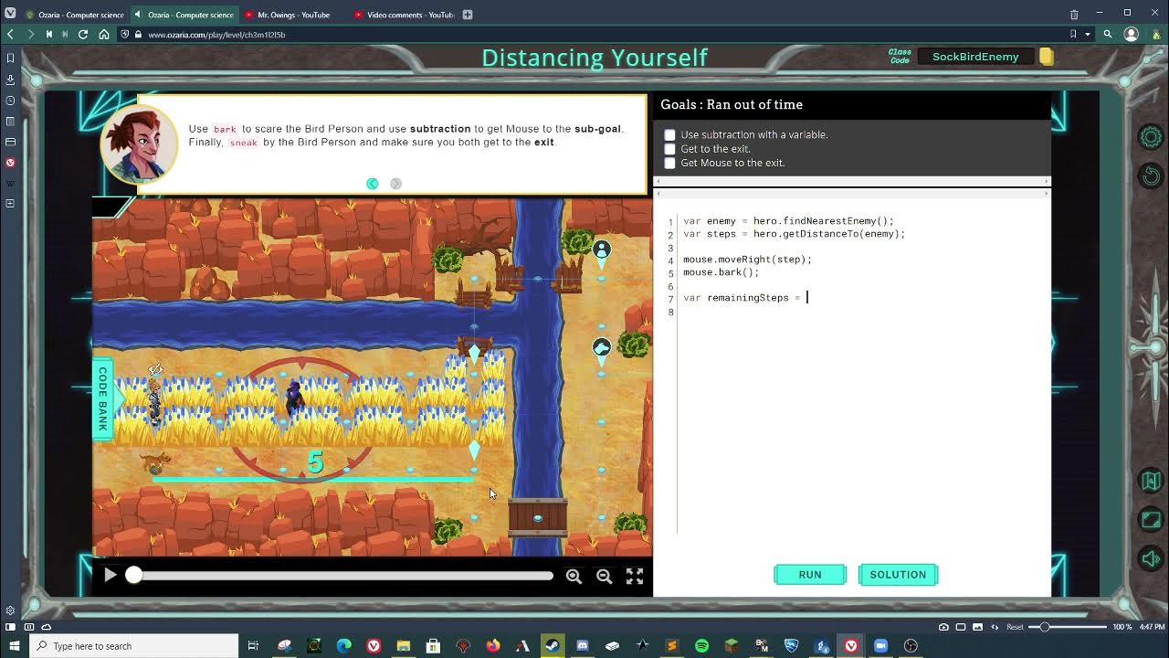 Ozaria Javascript Chapter 3 Module 1 Distancing Yourself Youtube