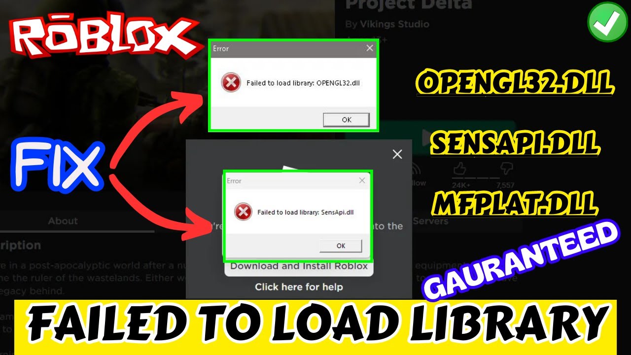 Roblox Failed To Load Library opengl32 dll SensApi dll Mfplat dll Fix Roblox Failed To Load Library opengl32 dll SensApi dll Mfplat dll Fix