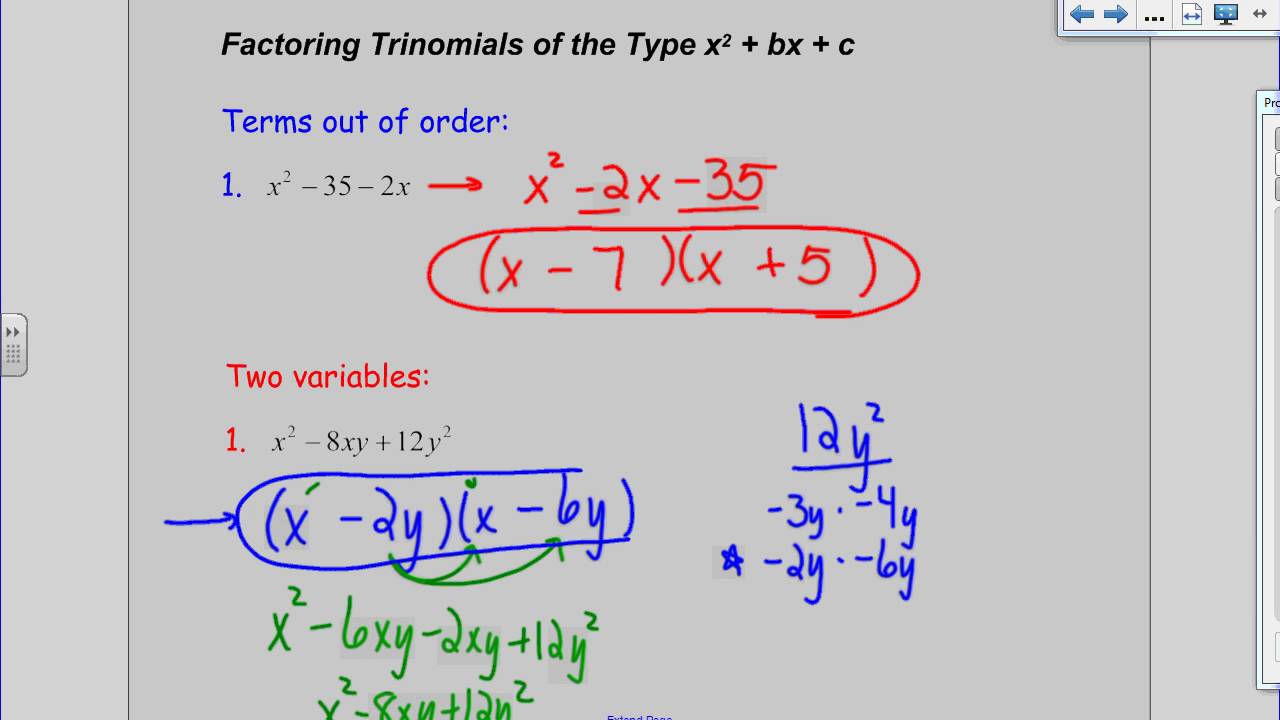 Factoring Trinomials part 2 - YouTube