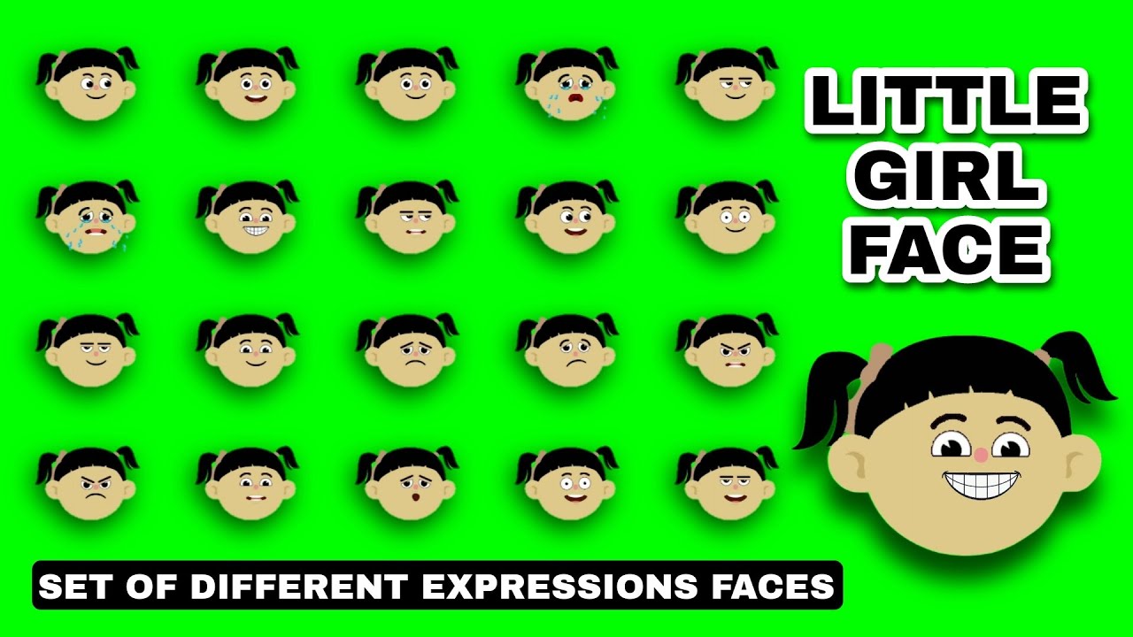 green screen face | little girl faces | vector | cartoon | green screen ...