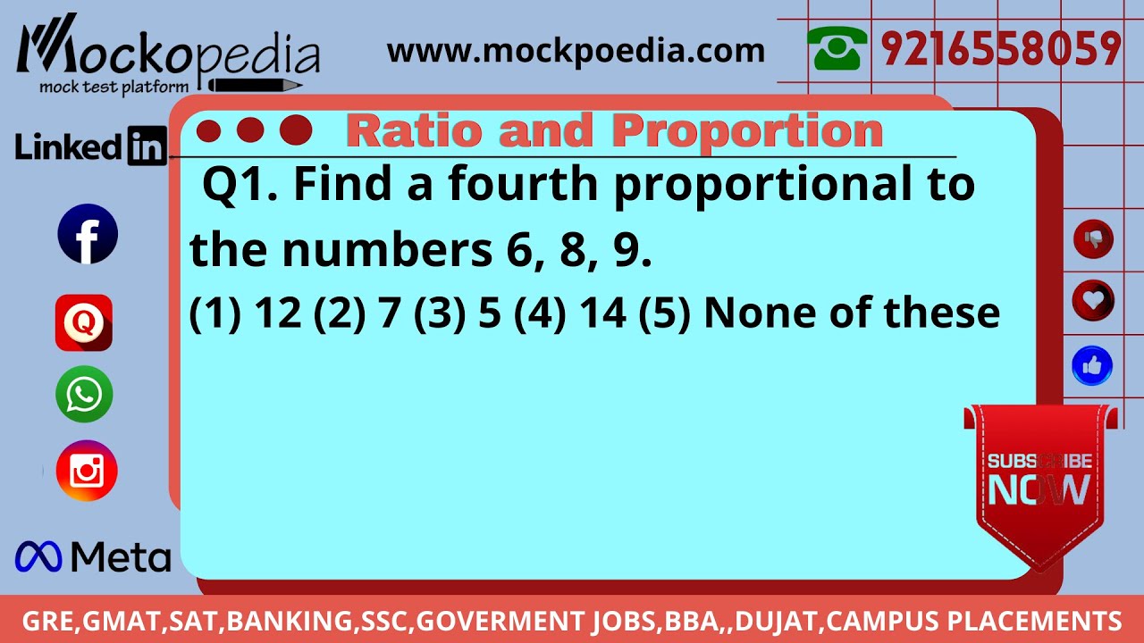 Q1- Find the fourth proportional to the numbers 6, 8, 9. - YouTube