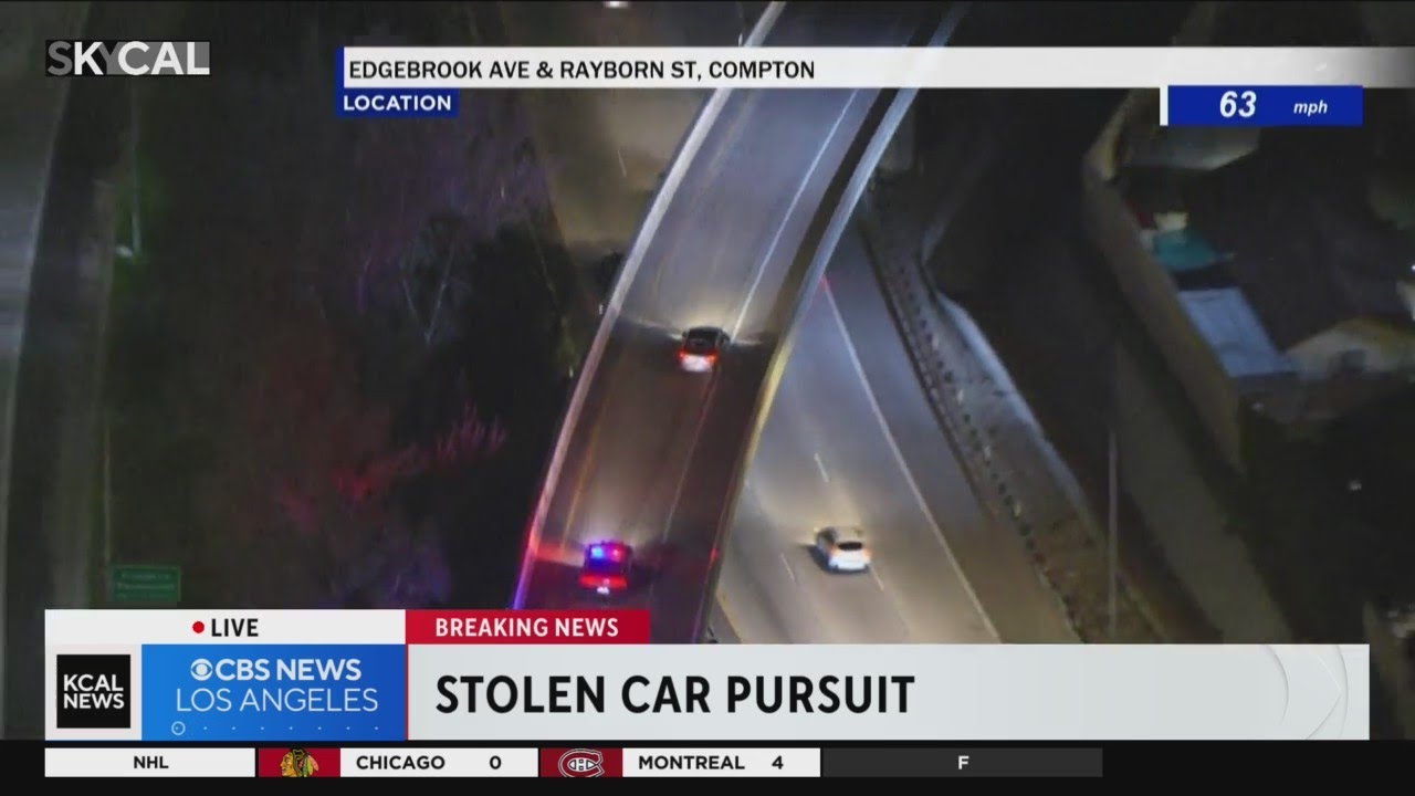 Officers in pursuit of stolen vehicle in Compton - YouTube