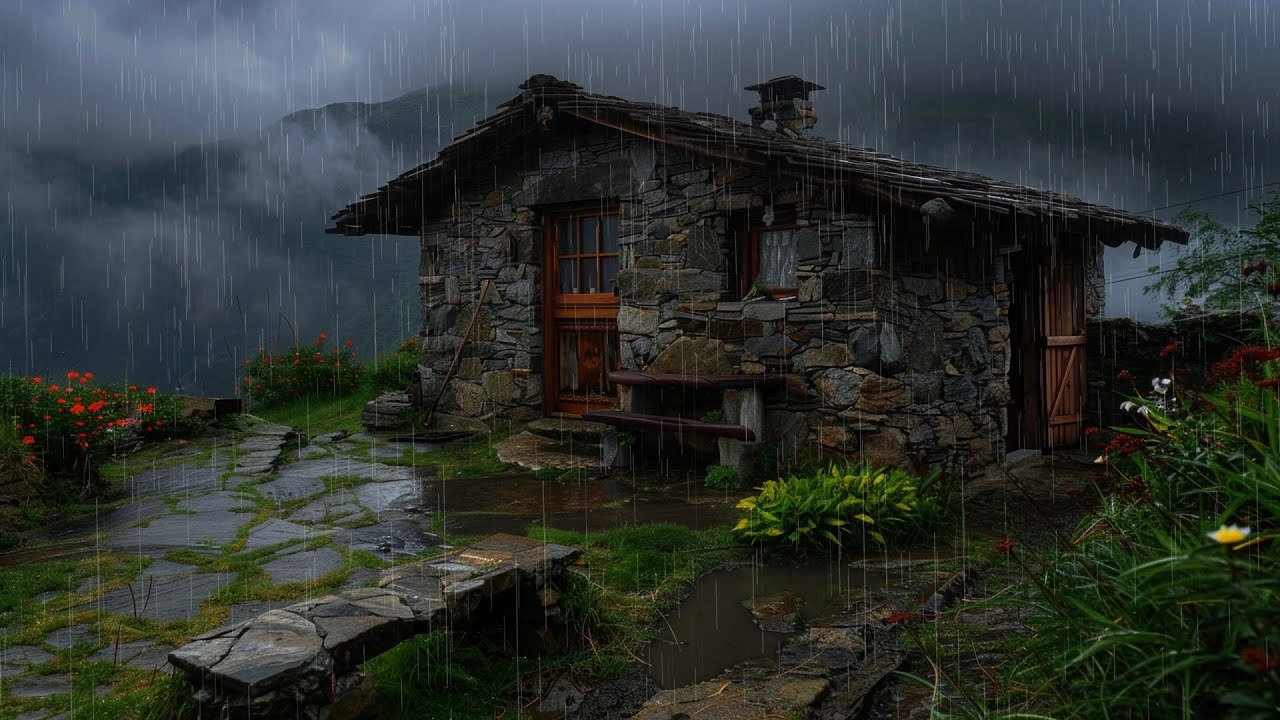 🔴Beautiful Rural Stone Courtyard on Rainy Day Vibes | Soothing Rain ...