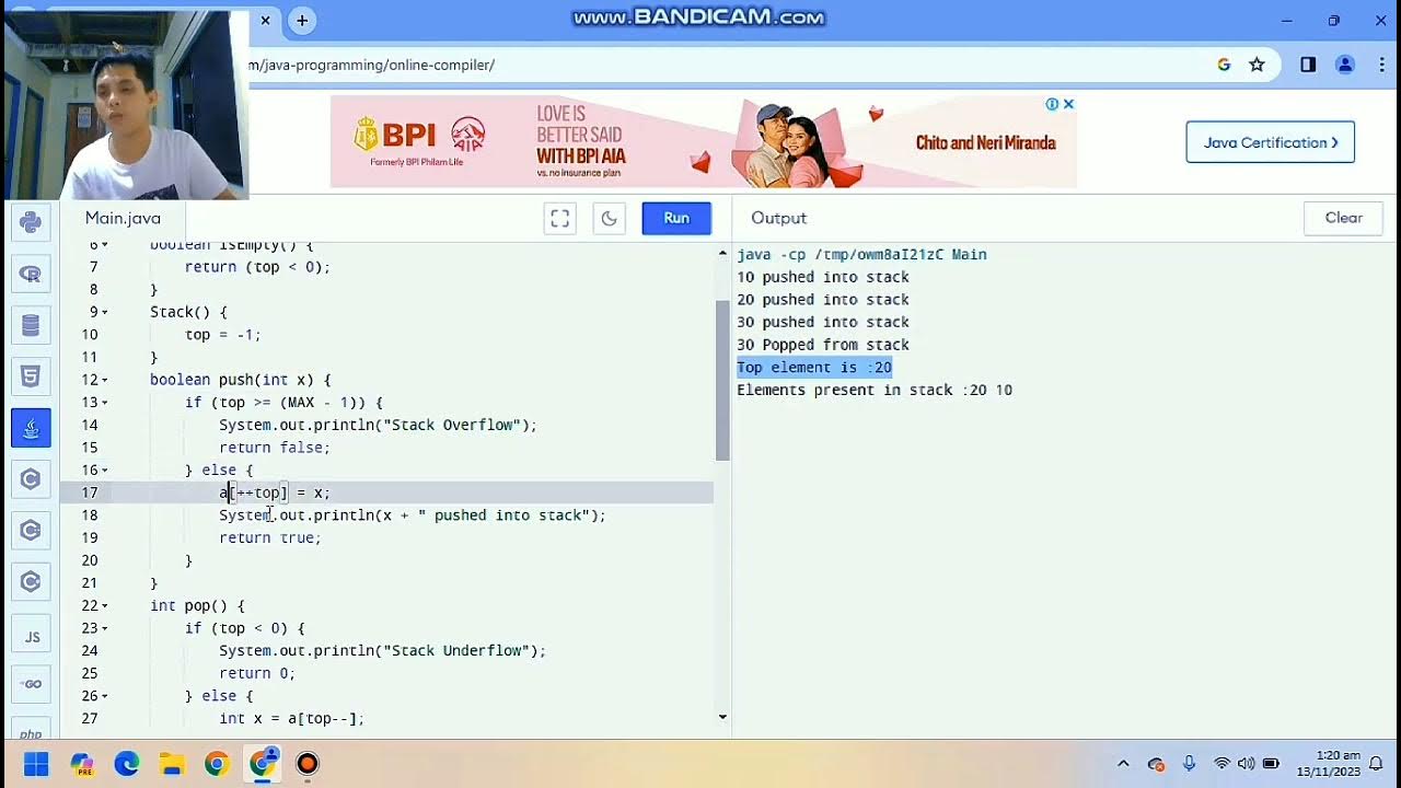 STACKS USING ARRAY - YouTube