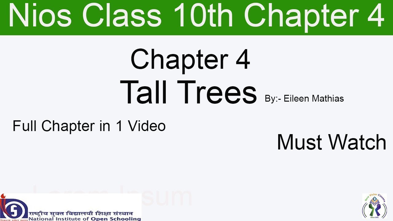 Nios class 10 english chapter 4 | Tall Trees | By new victor classes - YouTube