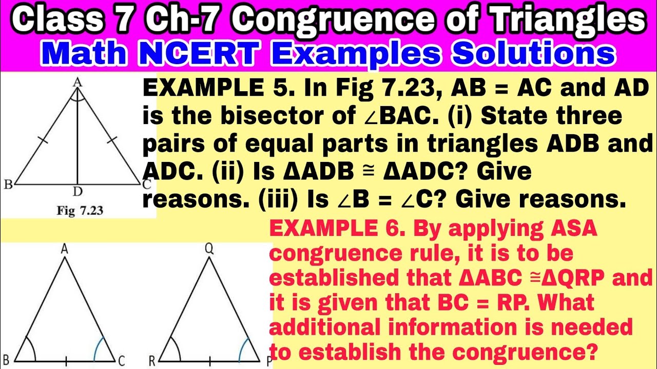 Class 7 Ch-7 Example 5 | Example 6 | Congruence of Triangles|Chapter 7 ...