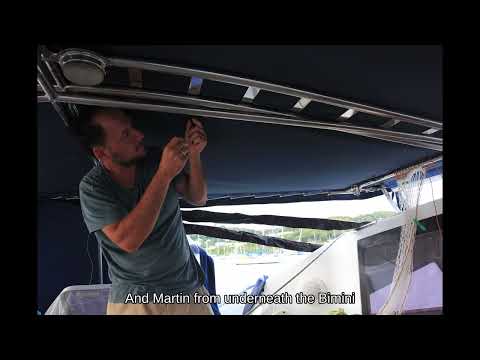 Mounting flexible solar panels on Bimini top - YouTube
