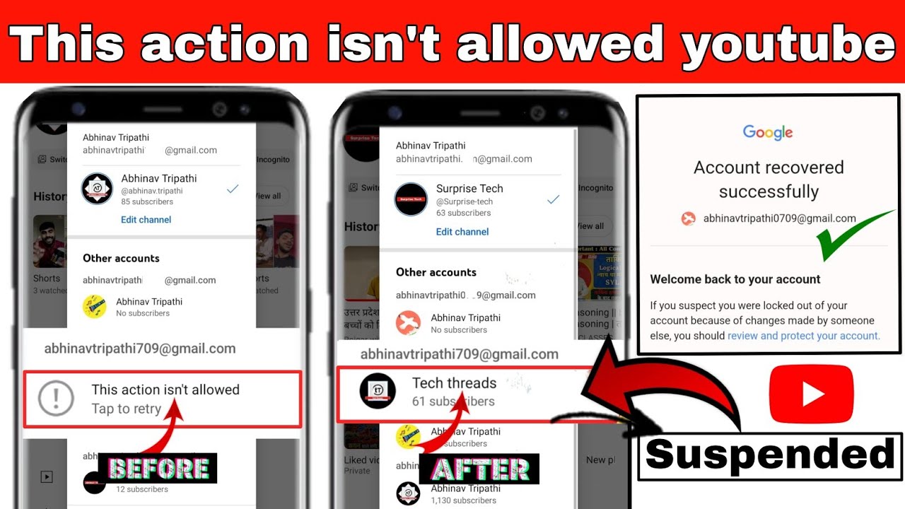 this action isn't allowed youtube | suspended youtube channel ko wapas ...