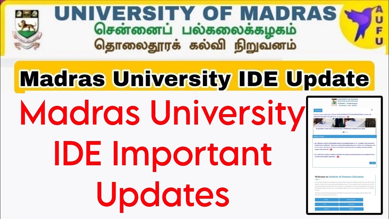 Madras University IDE Latest Important Updates Full Details 👍 - YouTube