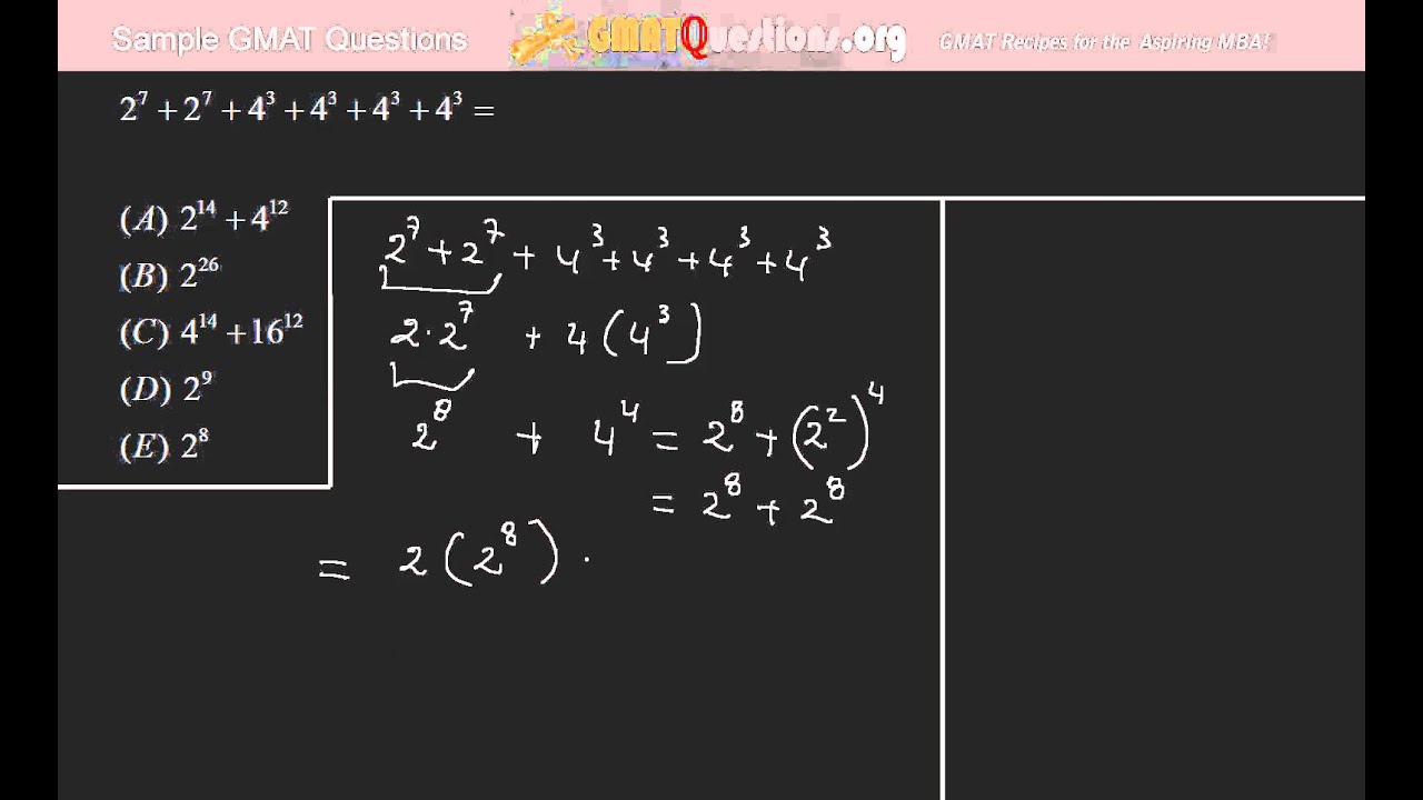 GMAT Questions - Algebra - Exponents & Roots - Question 2 - YouTube