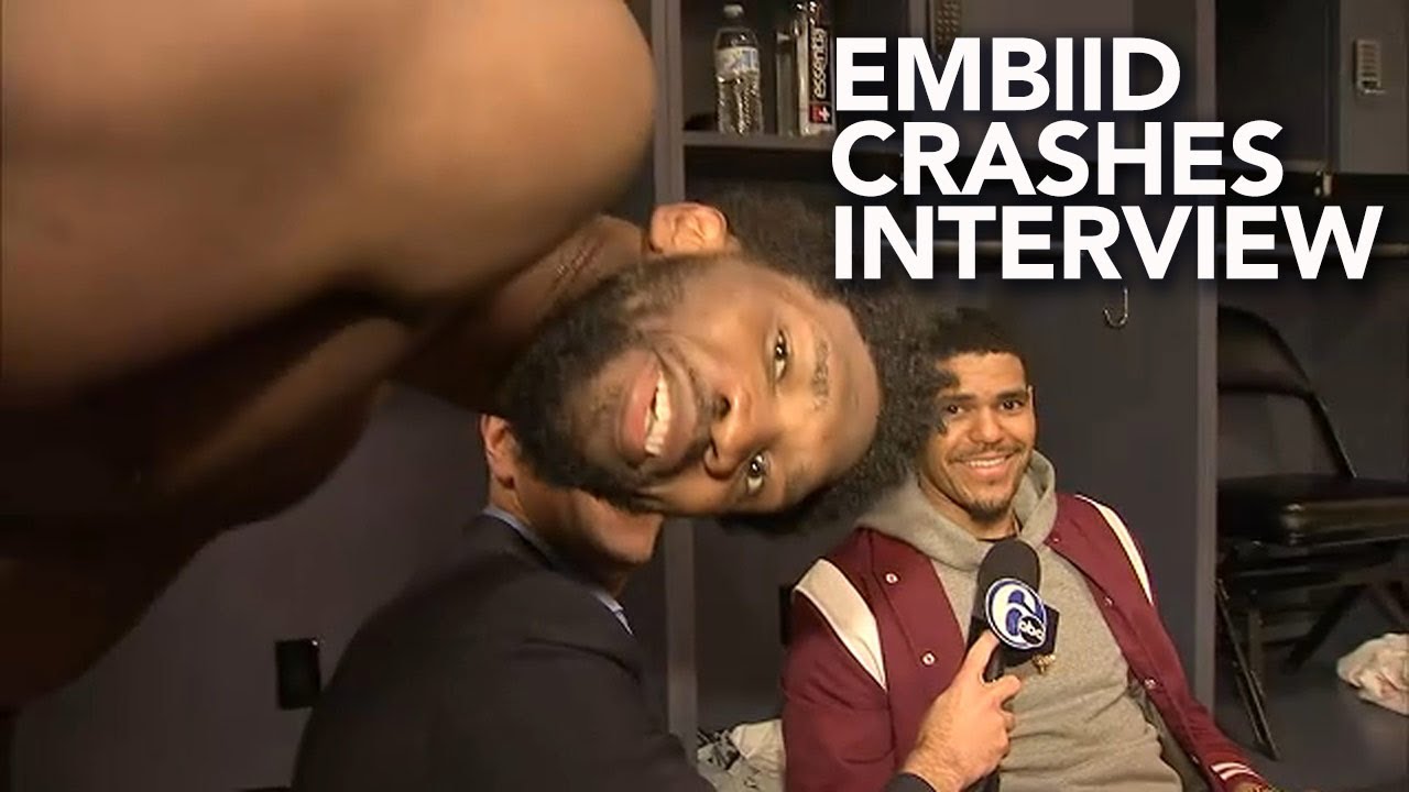 Joel Embiid Crashes NBA Playoffs Interview - YouTube