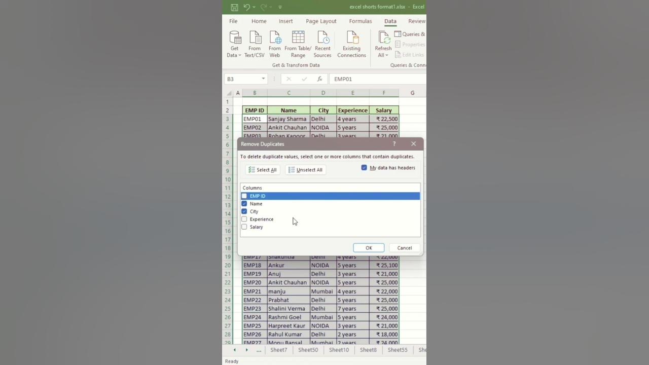Remove duplicate in excel:like pro, excel me duplicate value kaise delete kare#excel #viralvideo ...