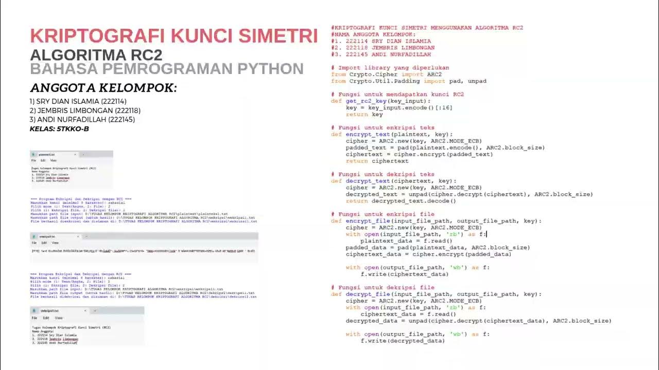 KRIPTOGRAFI KUNCI SIMETRI MENGGUNAKAN ALGORITMA RC2 DENGAN BAHASA PEMROGRAMAN PYTHON - YouTube