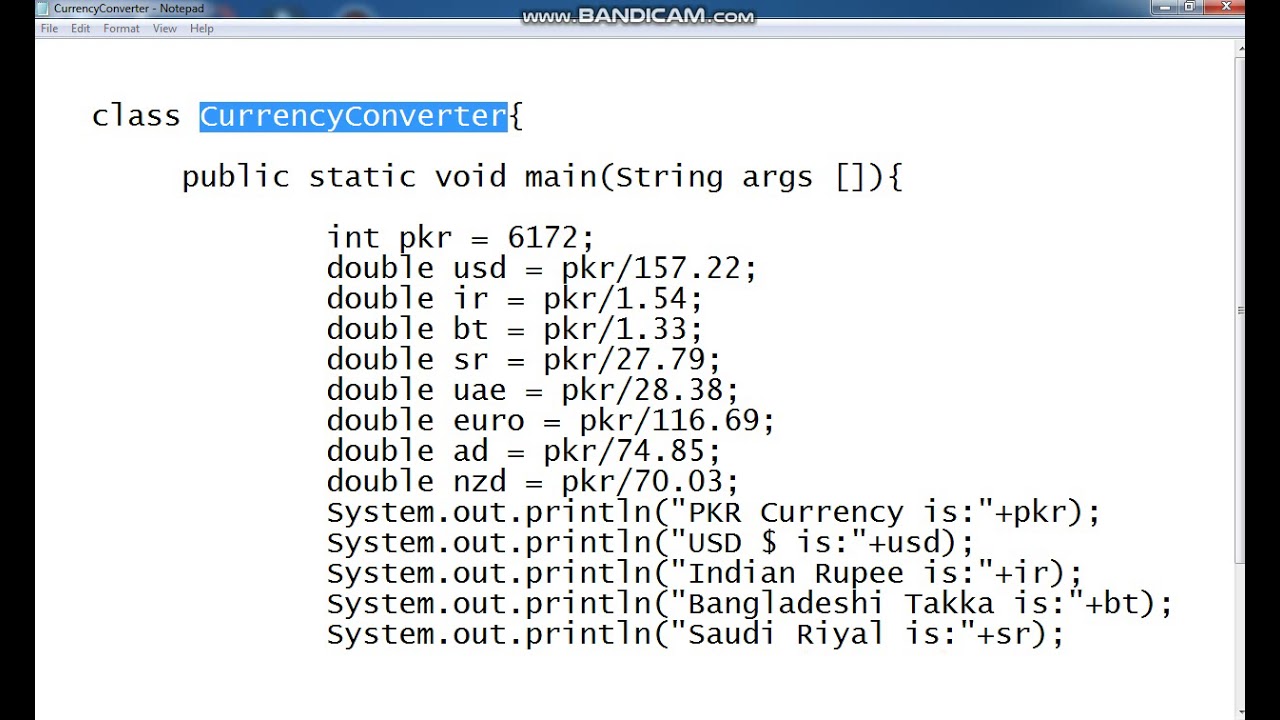 Currency Converter Part 3 Currency Converter Program In Java Language On Command Prom I And E