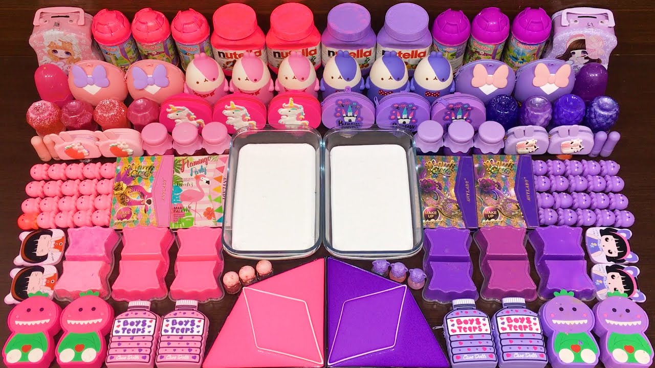 PINK vs PURPLE !! Mixing Random into GLOSSY Slime ! Satisfying Slime ...