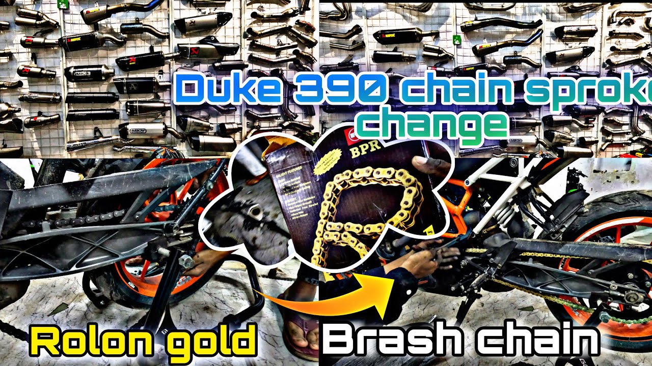 🔧 Duke 390 Chain Sprocket Change | Rolon Gold Brash Chain Install 🏍 ...