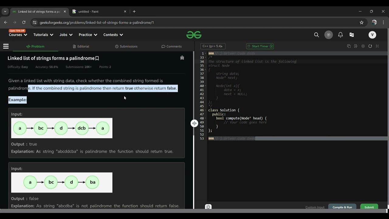 Linked list of strings forms a palindrome GFG POTD (02 JULY 2024) - YouTube