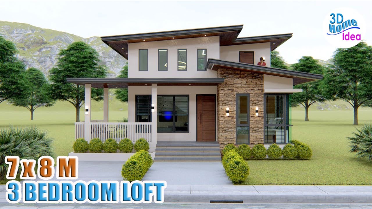 BEAUTIFUL 3 BEDROOM LOFT TYPE House Design Idea | 7 x 8 Meters Small ...