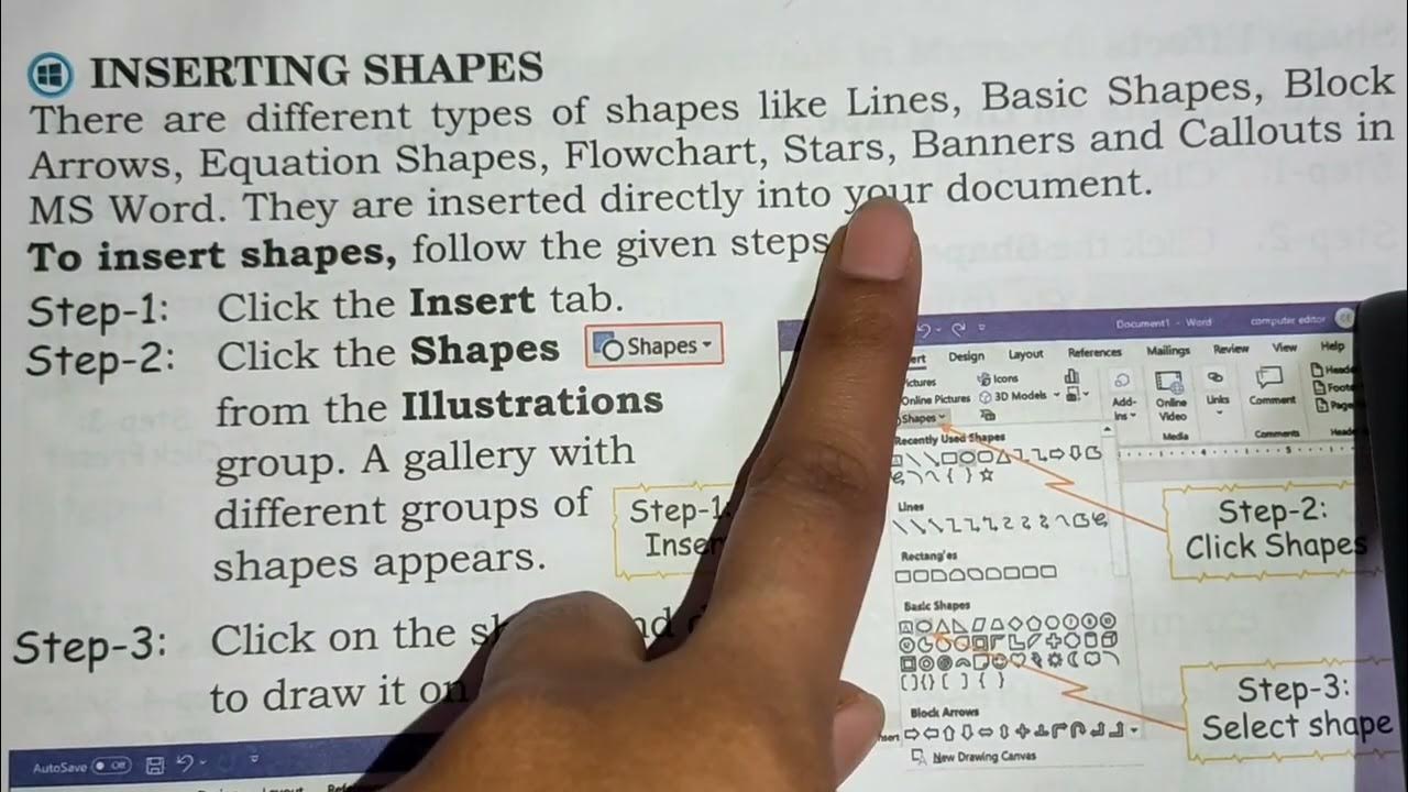 Class-4 | Computer Lesson-4 Using Styles and Objects in MS Word 2016 | Part-2 | Inserting Shapes ...