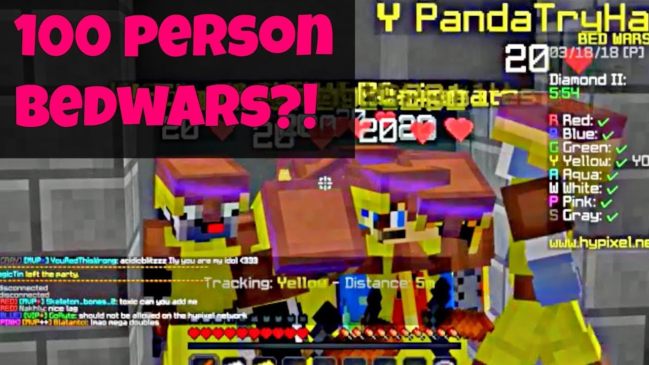 Minecraft: MEGA BEDWARS?!?! // 100 Person Bedwars // 8 Teams of 12 in Hypixel Bedwars // Admin ...