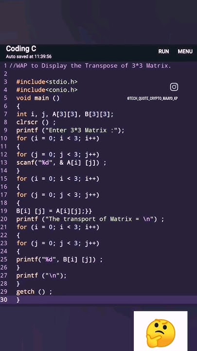 Wap To Display The Transpose Of 3 3 Matrix In C Programming Coder Clanguage Cpp C