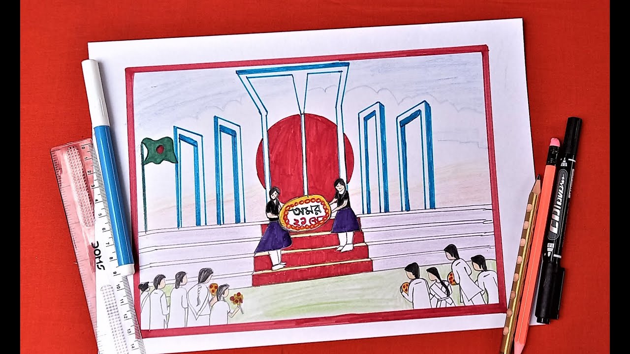 How to draw scenery of international mother language day / 21st ...