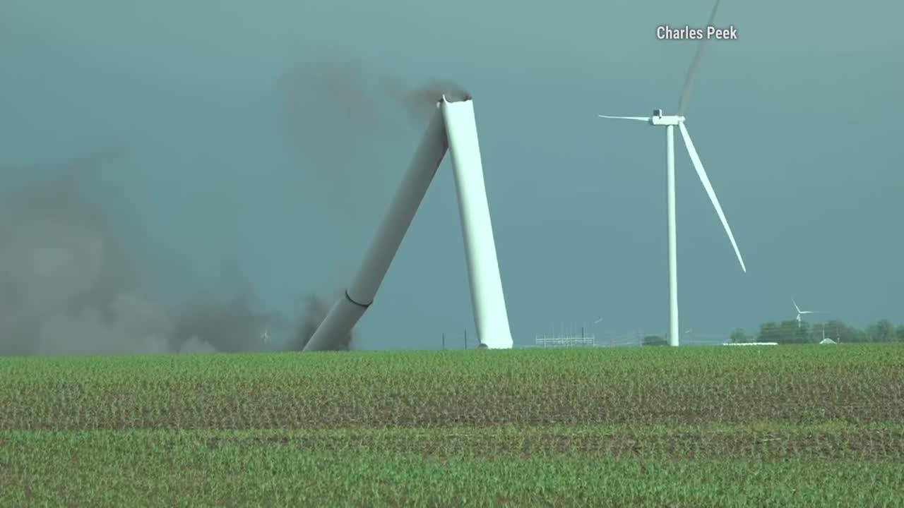 The Weather Channel: Wind Turbines damaged in strong storms. (Ground ...