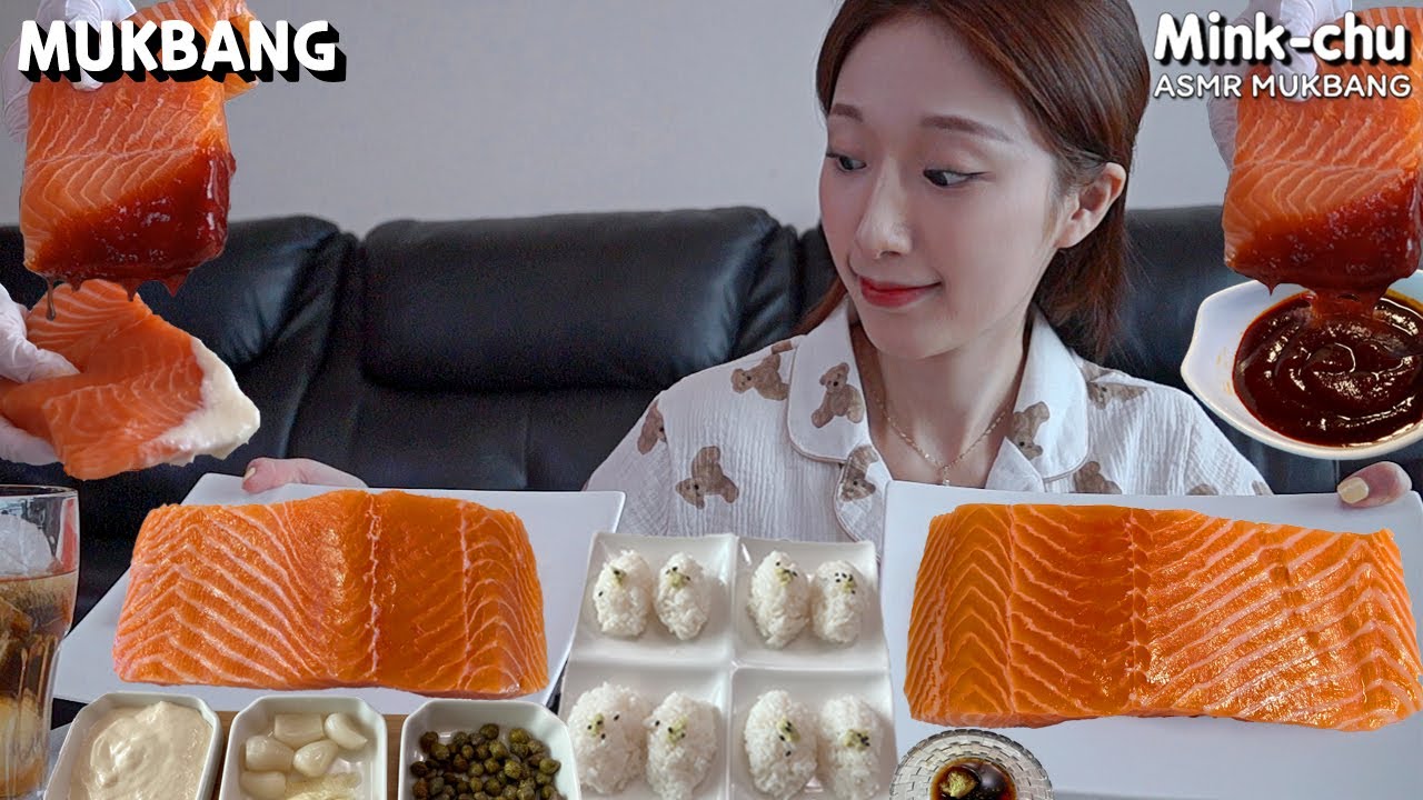 먹방ㅣ통연어 800g 입안가득 넣는 살벌한 혼밥 Ft 홀스래디쉬 불닭소스 ㅣwhole Raw Salmon Sushi Ft