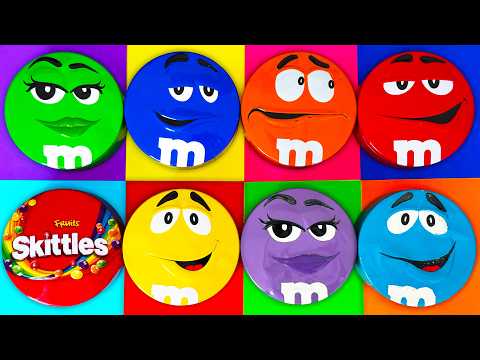 Satisfying Video | Vibrant Skittles and Chocolate M&M'S Candy Lovely Unpacking From Bright Tins ASMR
