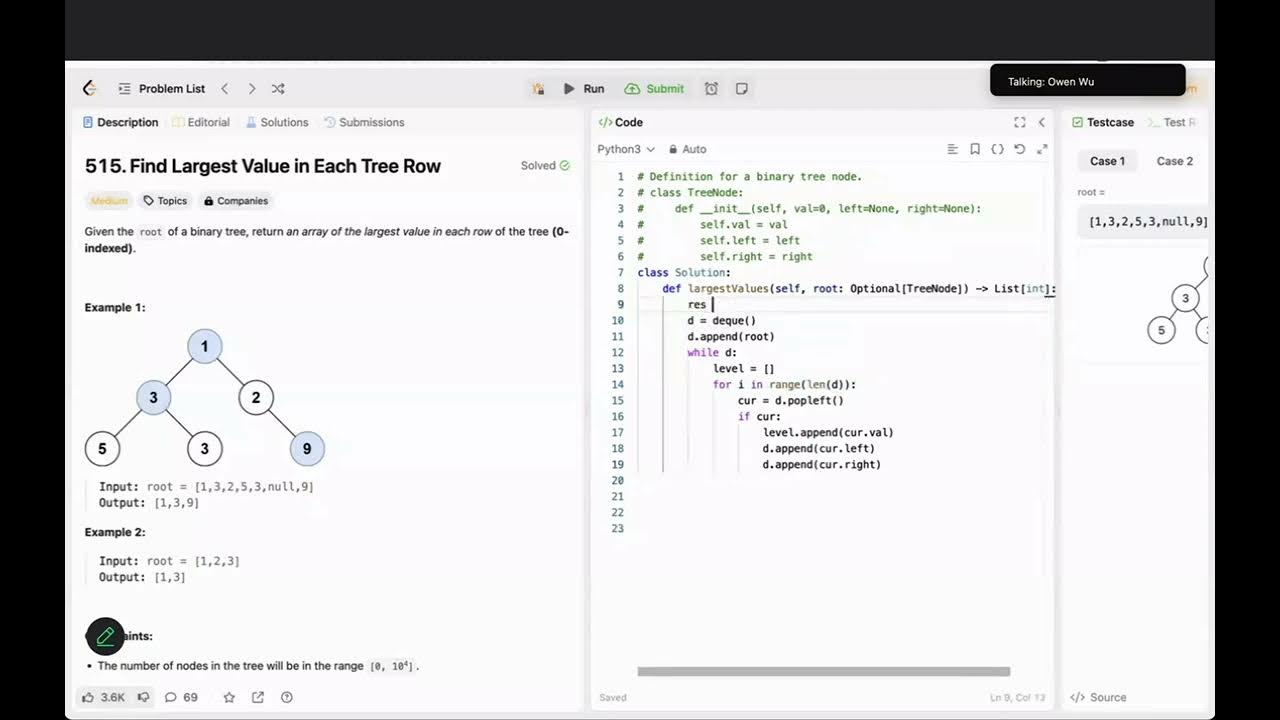 515. Find Largest Value in Each Tree Row - Using Python - YouTube