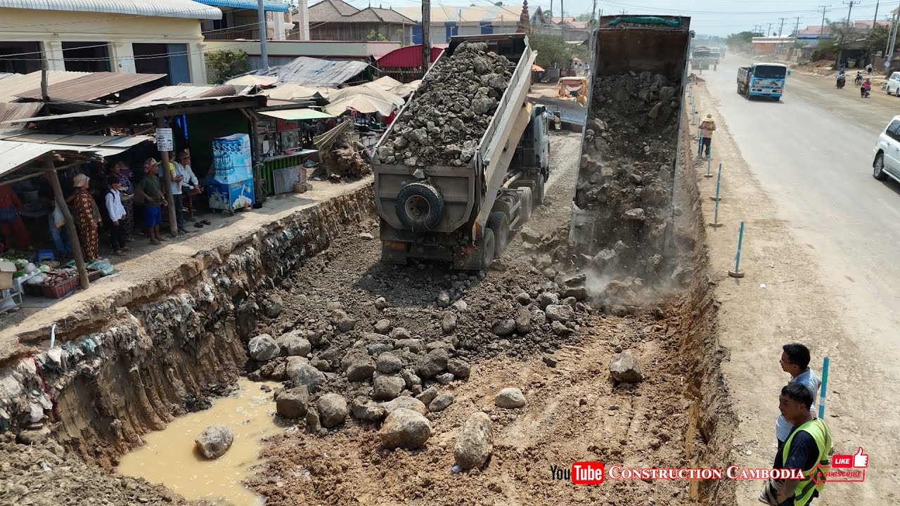 Amazing Power Trucks Dumping Stones Bulldozer Push Stone Building ...