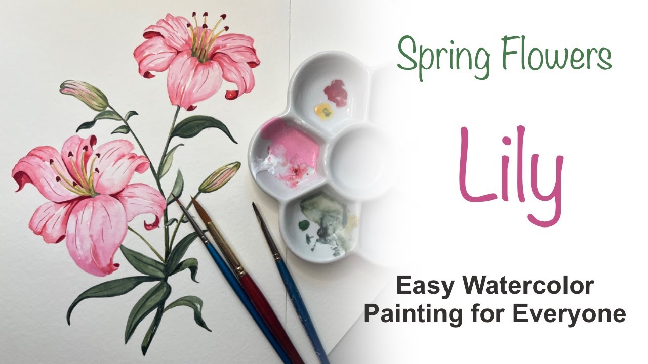 Spring flowers watercolor tutorial, PINK LILY - YouTube
