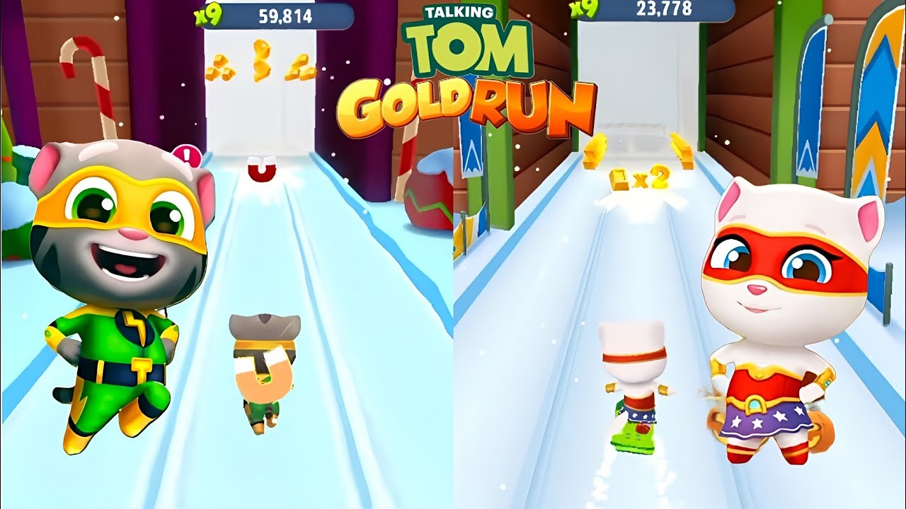 Talking Tom Gold Run|| Super Tom VS Super Angela || Full screen game ...