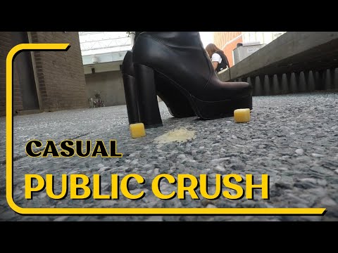 Crushing some blocks of cheese at the mall with my high heeled boots (Public area) ASMR