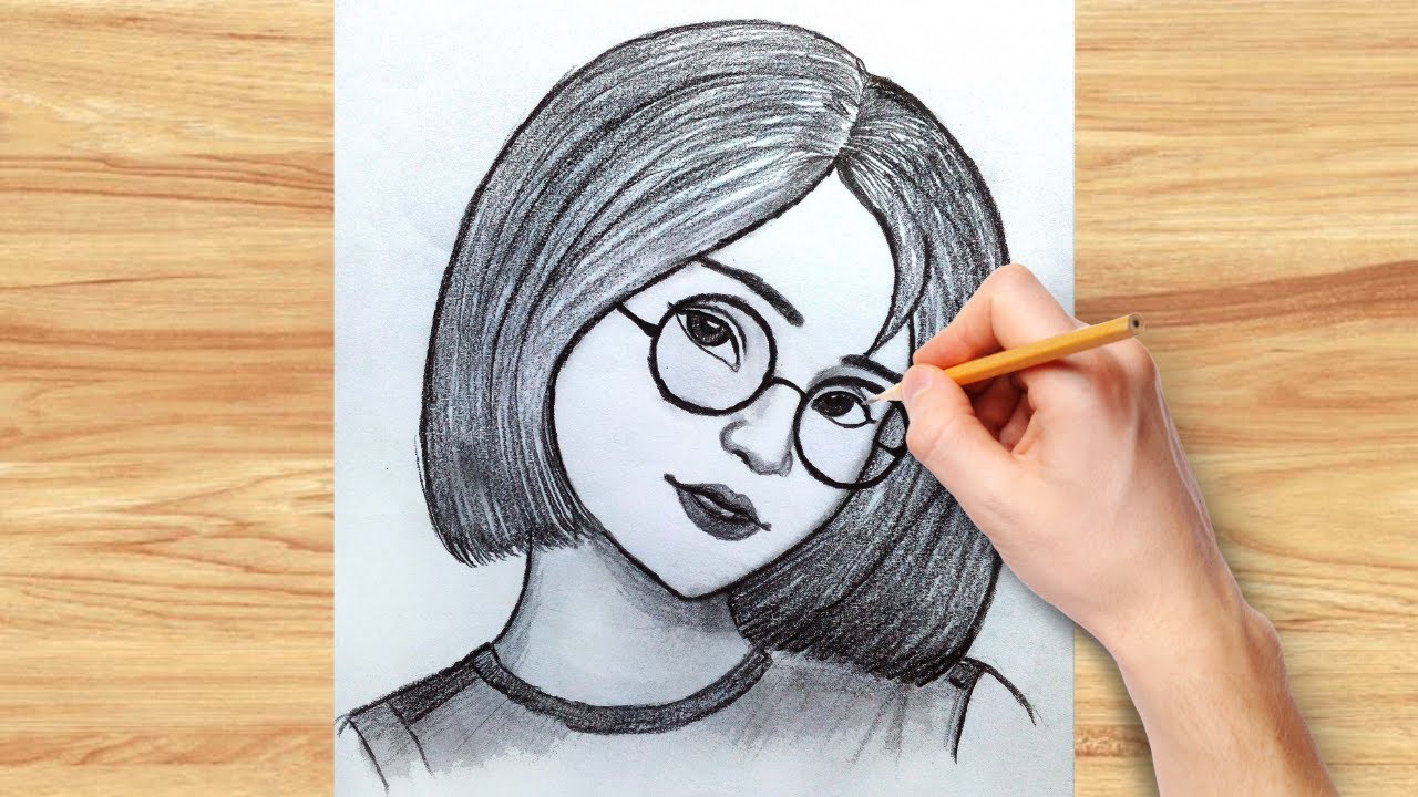Draw a girl with glasses. Beautiful Girl with glasses drawing easily ...