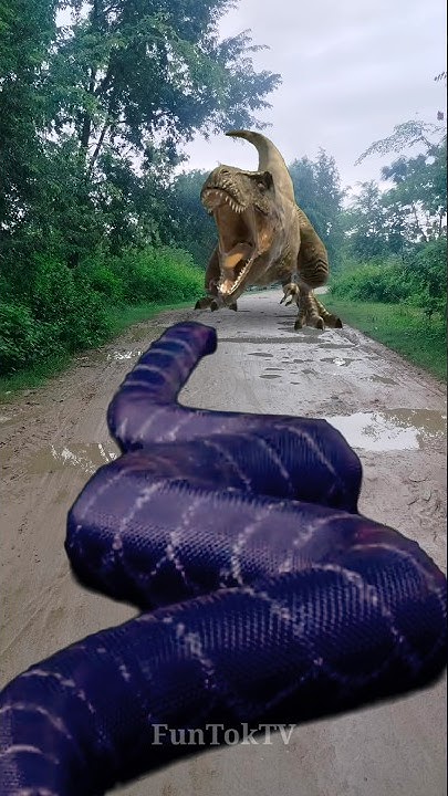 T-Rex Dinosaur 🦖 vs 🐍 Anaconda in Fighting VFX Video #dinosaur # ...