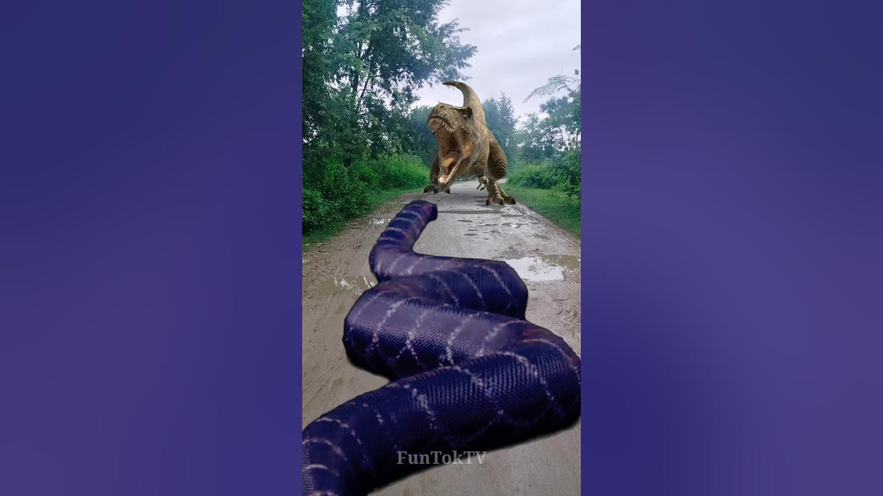 T-Rex Dinosaur 🦖 vs 🐍 Anaconda in Fighting VFX Video #dinosaur # ...