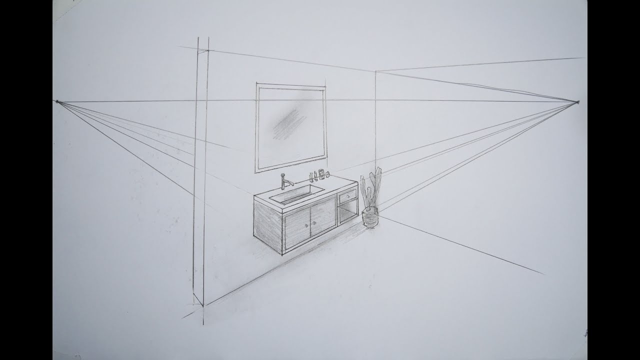 how to draw in 2 point perspective - wastafel sink washstand - YouTube