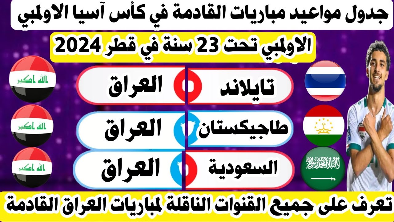 جدول مواعيد مباريات منتخب العراق الاولمبي القادمة في بطولة كأس آسيا