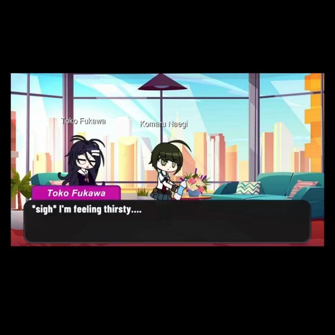 Gacha Club Komaru Naegi shares a water bottle with Toko Fukawa drinking ...