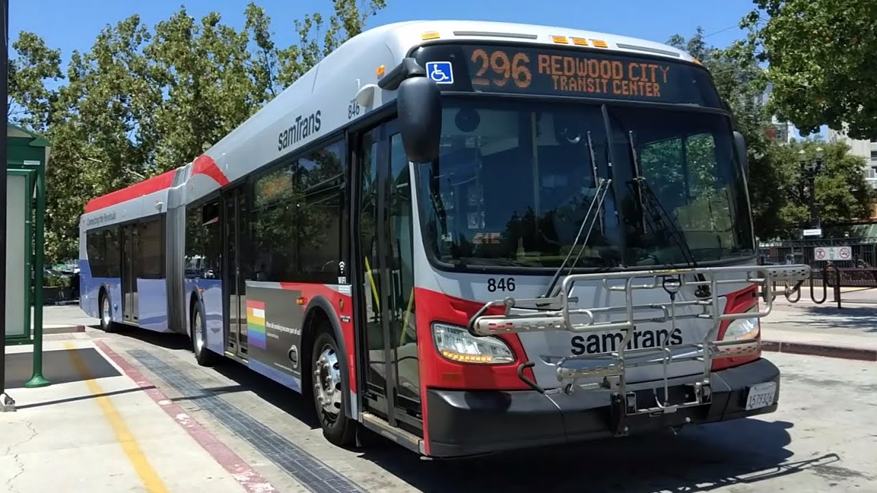 SamTrans 2019 New Flyer XD60 #846 on Route 296 Arrives at Redwood City ...