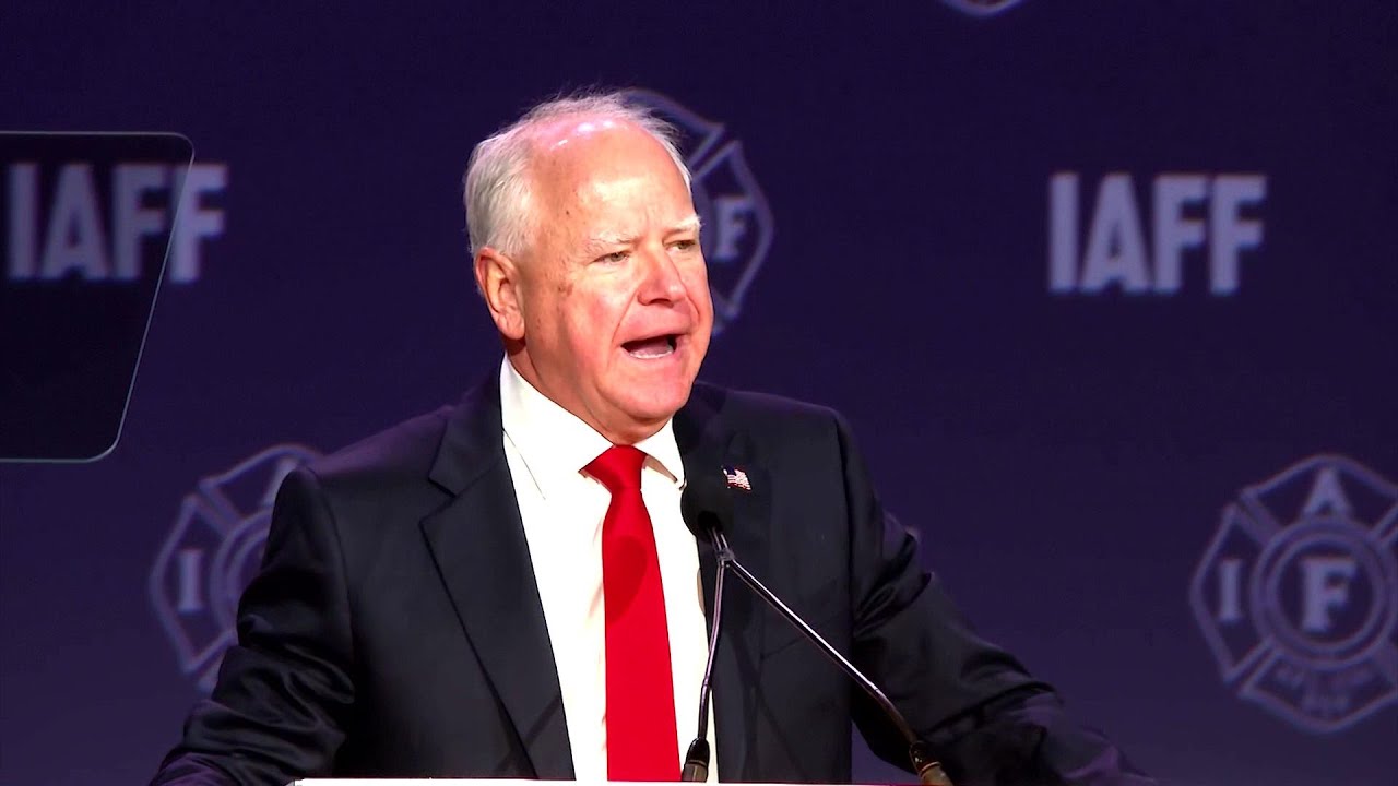 Democratic VP nominee Tim Walz speaks to Firefighters' union at Boston ...