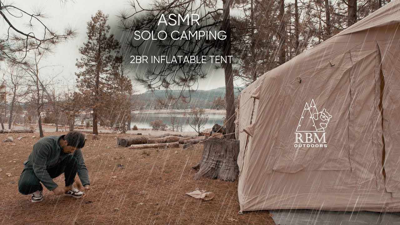 🏕ASMR Solo Camping in a 2BR Inflatable tent by the lake!🏕 Winter in ...