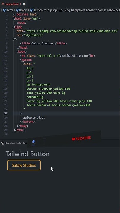 Button Creation using Tailwind CSS HTML and CSS tutorial for beginners VSCode Editor #shorts # ...