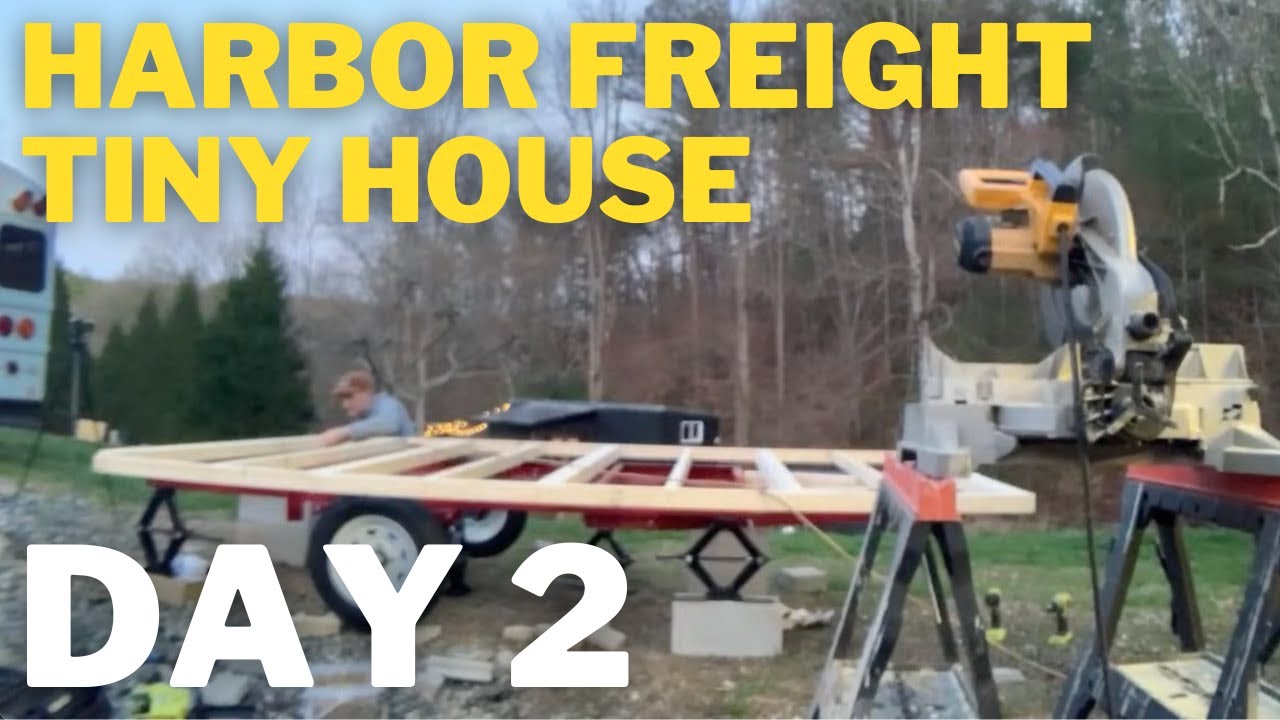 Day 2 | Harbor Freight 4x8 TINY tiny House | Building the Base | Time Lapse | Slacker Super ...