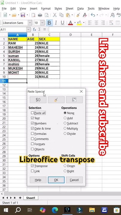 Libreoffice calc transpose data#sorts #libreoffice #libreofficecalc #libreofficetutorial# ...