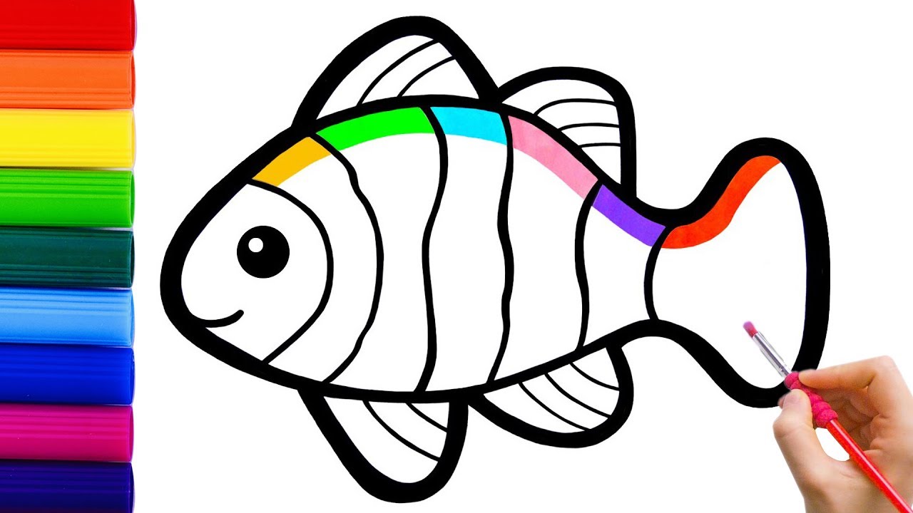 How To Draw Fish Cute With Rainbow Colors For Kids - YouTube