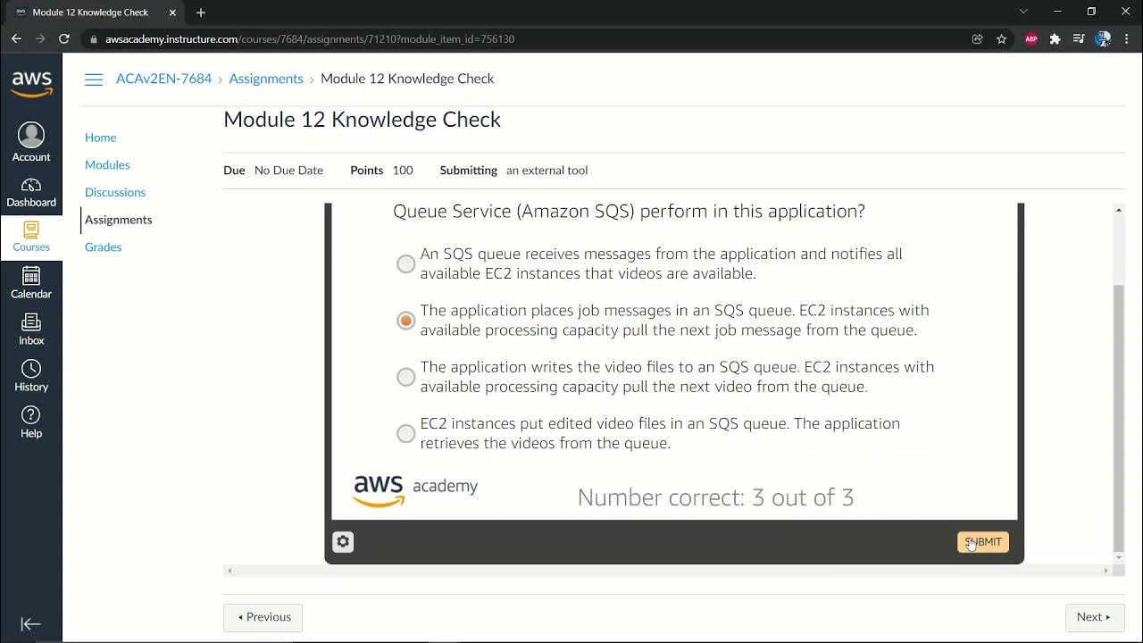ACAv2EN-7684 AWS Instructure - AWS Academy Cloud Architecting - Module 12 Knowledge Check ...