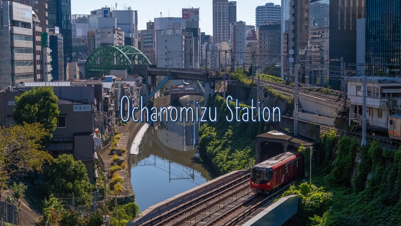 Trains in Tokyo - Ochanomizu Station from the Hijiri Bridge - YouTube