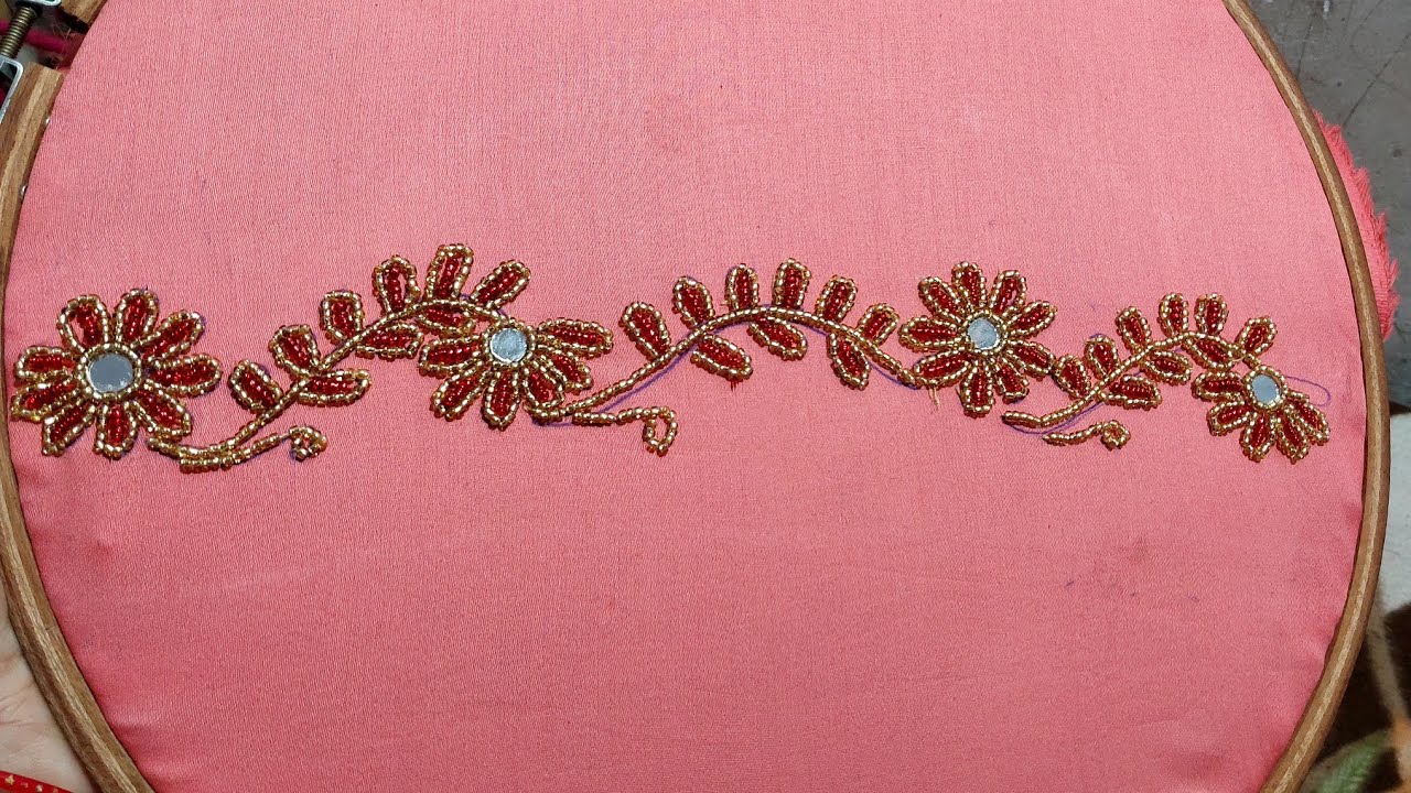 NORMAL NEEDLE 🪡🪡BEADS MIRROR WORK BORDER DESIGN #beadswork #mirrorwork ...